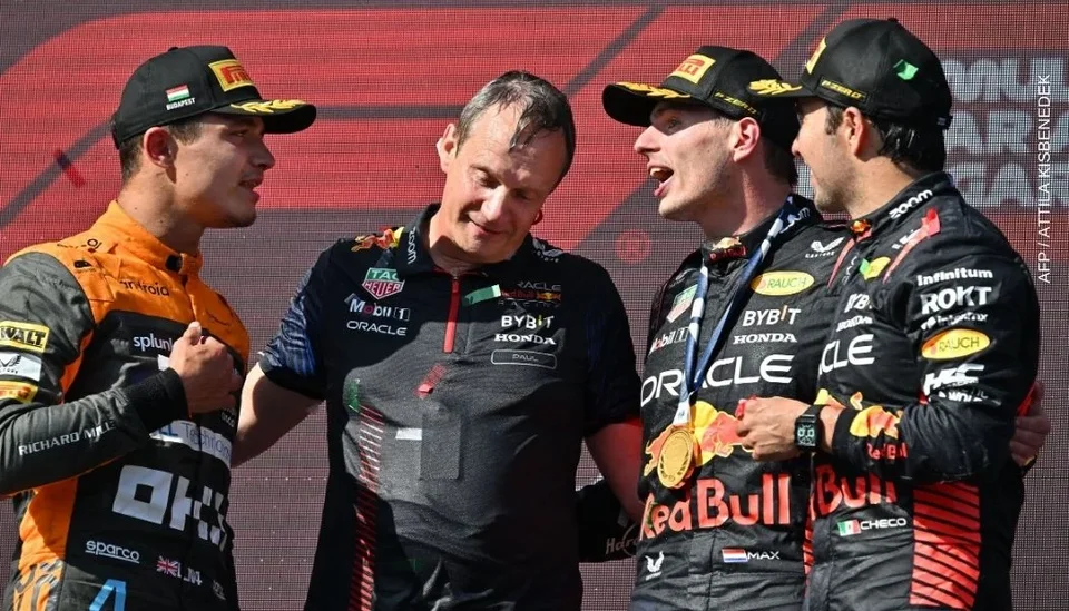 En video: Lando Norris rompió millonario trofeo en celebración de F1 ...