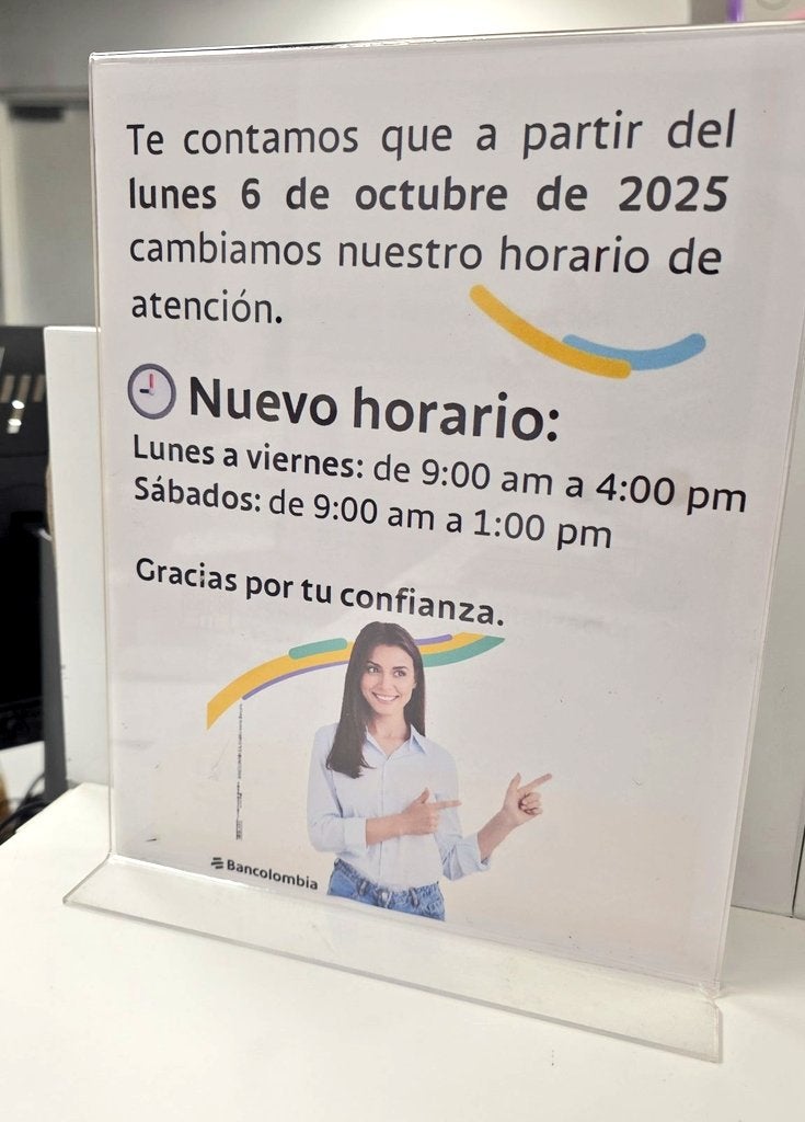 Bancolombia hace cambio drástico: anunció nuevos horarios en todas sus oficinas del país ...